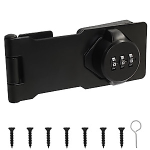 Suiwotin 1pc Hasp Lock Latch with Password Lock, Cabinet Hasp Latch Lock, Metal Security Lock Hasp for Small Door, Cabinet Door, Closet Door (Black)