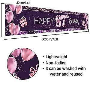 PAKBOOM Happy 87th Birthday Backdrop Banner Cheers to 87 Years Old Decorations Party Supplies Sign Pink