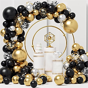 160PCS Glod Sliver Black Confetti Balloons Arch Garland Kit for Birthday Graduation Baby Shower Wedding Party Supplies Decoration (Gold Silver Black)