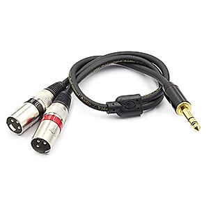 DISINO 1/4 TRS to Dual XLR Male Y-Splitter Stereo Breakout Cable 1/4 inch(6.35mm) to 2 XLR Patch Cable - 5 FT/1.5m