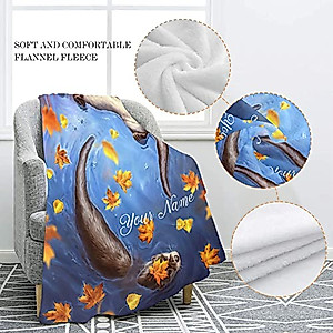 customjoy Cute Otter Personalized Throw Blanket with Name Custom Soft Cozy Throw Fleece Blankets for Couch Bed Traveling Camping Hiking Birthday Gift 50x60 Inch