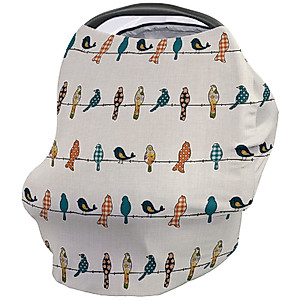 Birds Nursing Cover for Breastfeeding, Baby Infant Car Seat Shopping Cart Cover, Vintage Flowers Plaid Polka Dot Bohemia Carseat Canopy Stroller Cart Cover for Babies Girls/Boys