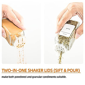 HAKEEMI 36 Pcs Spice Jars with Spice Labels, 4 oz Empty Glass Spice Containers with Shaker Lids & Metal Caps, Square Seasoning Jars Bottles