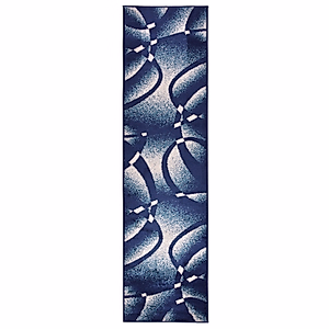 Comfy Collection Stripes Swirl Abstract Design Area Rug Modern Contemporary Rug 2 Color Options (Navy Blue, 1'10" x 6'11")