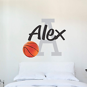 Custom Name Basketball Personalized Wall Decal - Boys Girls Personalized Name Basketball Sports Wall Sticker - Custom Name Sign - Custom Name Stencil Monogram - Wall Decor