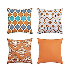 Andreannie Pack of 4 Outdoor Waterproof Decorative Throw Pillow Cover Cushion Case for Garden Patio Tent Park Farmhouse Polyester Both Sides Printing Square 18 x 18 inches? (Set of 4 Orange)¡­
