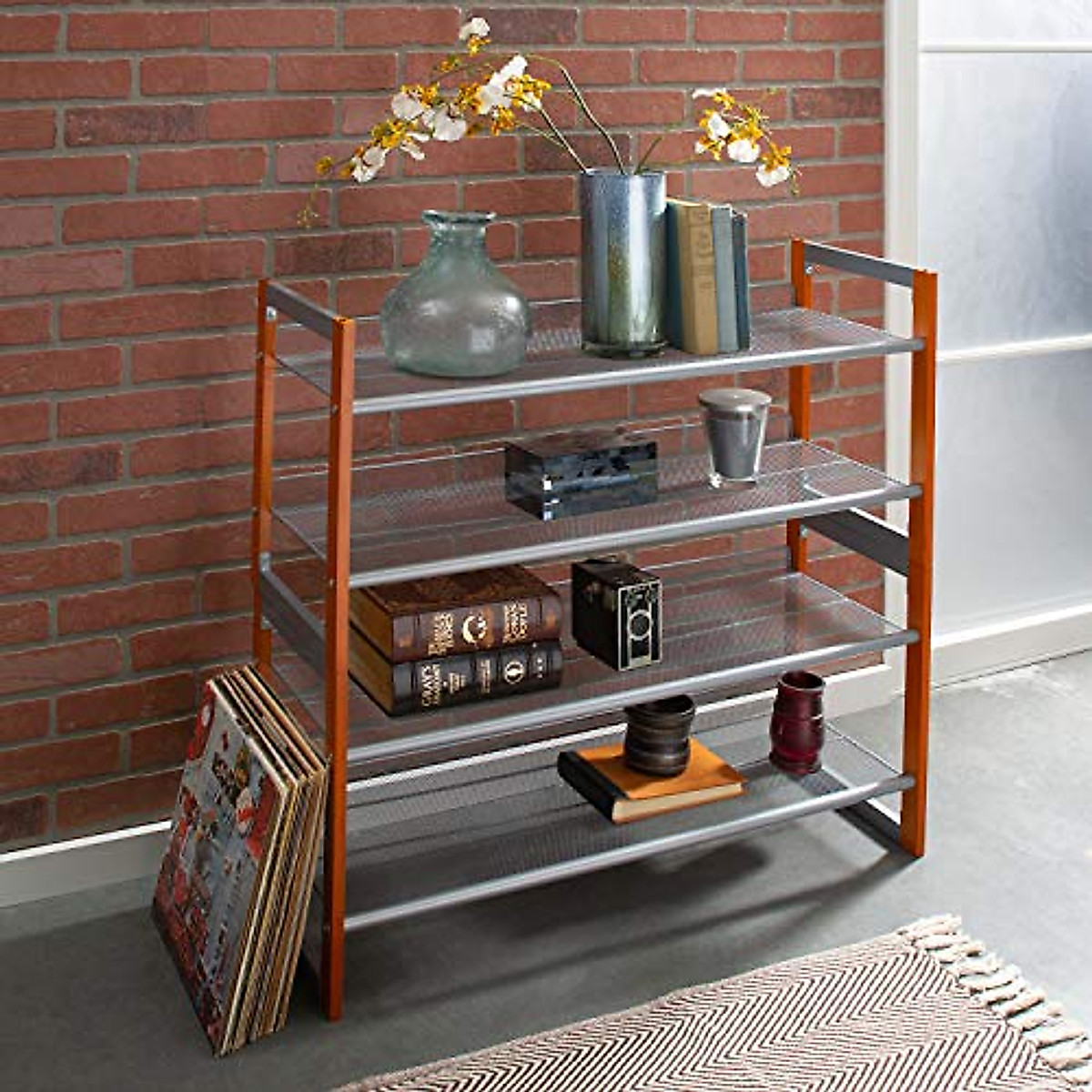 Organize It All Stackable Shoe Storage Rack | Dimensions: 12.75 x 35.25 x 33.46 inches | 4 Shelves | Holds 16 Pairs | Freestanding | Space Saver | Durable | Home Organization | Grey