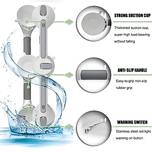 LORESJOY Shower Handle 19 inch Grab Bars for Bathtubs and Showers, Support Handicap Elderly Suction Grab Bars Balance Assist, Bath Handles with Indicators, Grip Non Safety Hand Rail for Injury,Senior