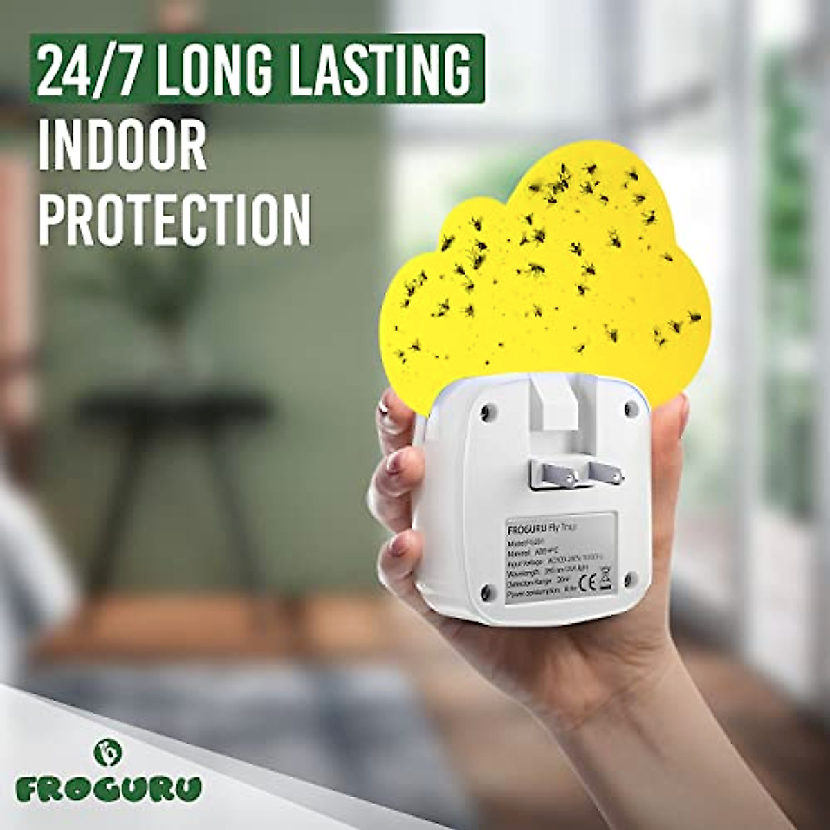 FROGURU Plug in Fly Trap Indoor with 14 Sticky Refills (2-Pack) - Easy to Use Odorless Indoor Fly Trap for Home with Blue LED Light - Traps Insects Like Fruit Flies, Mosquitoes, Gnats, Moths, etc.