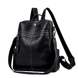 Maxoner Small Leather Womens Backpack Purse for Women Black Fashion Convertible, Shoulder Handbag Travel Bag Satchel Rucksack Ladies Sling Bag (Faux Leather Black 2)
