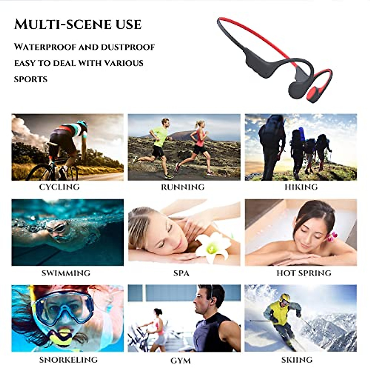 Waterproof Bone Conduction Bluetooth Headphones Ultralight Swimming Headphones IP68 Waterproof Bluetooth 5.3 Open Ear Wireless Sports Headset with MP3 Play 16G Memory for Running Swimming (Black Red)