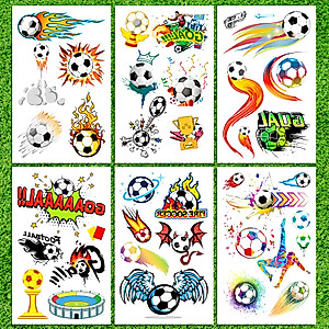 Qpout 14 Sheets Soccer Temporary Tattoos Soccer Ball Tattoos for Kids Boys World Cup Soccer Fake Tattoo Sticker, Children Birthday Party Bag & Stocking Filler Kids Game Gifts Party Favour Supplies