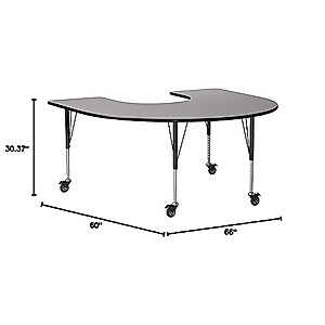 Flash Furniture Wren Mobile 60''W x 66''L Horseshoe Grey Thermal Laminate Activity Table - Standard Height Adjustable Legs
