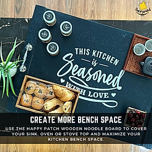 Happy Patch Blue Noodle Board Stove Cover for Electric or Gas Stove Farmhouse Wooden Stove Top Covers Distressed 22 x 30 x 1.57 Inches