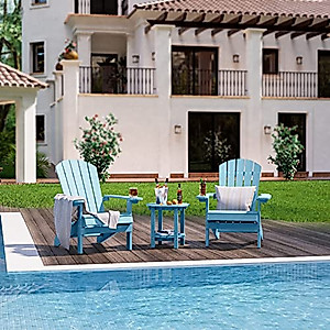 YEFU Adirondack Side Table, Double Outdoor Side Table, Poly Lumber end Table, Weather Resistant for Indoor, Patio, Pool, Porch, Backyard-Blue