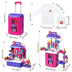 Toy Doctor Kit for Girls: Pretend Play Kids Doctor Set with Electronic Stethoscope Dress Up Doctor Costume Carrying Storage Case - Role Play Toys Medical Kit for Toddler Boys Girls