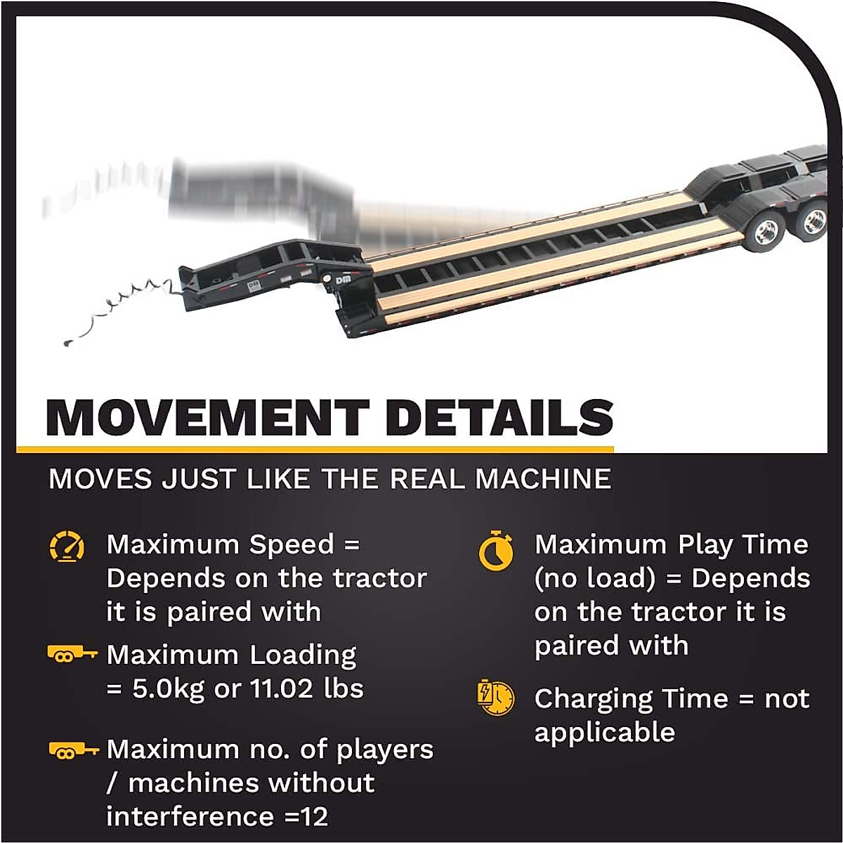 Diecast Masters RC Lowboy Trailer | Diecast Trailer Truck Accessory for Radio Control Tractor | 1:16 Scale Model Remote Control Trailer Attachment | Diecast Model 27008