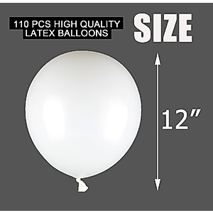 110pcs White Balloons, 12inch Latex Party Balloons, Birthday Baby Shower Gender Reveal Graduation Party Decorations(2 White Ribbons)
