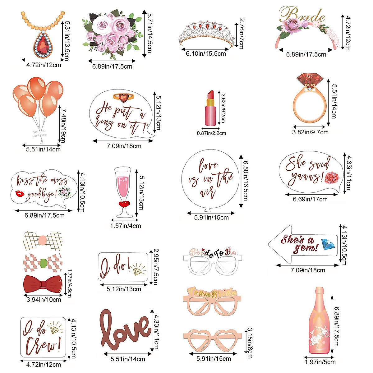 Mayzurain Wedding Bridal Shower Photo Booth Props, Rose Gold Bachelorette Photo Booth (23pcs.)