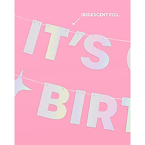 xo, Fetti It's Giving Birthday Sparkle Iridescent Foil Banner - 3 Ft. | Fun Birthday Party Decorations, 21st Bday Supplies, HBD, Sweet 16, Cute Girl Gift, Photobooth Backdrop