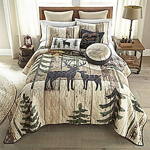 Donna Sharp Throw Pillow - Painted Deer Lodge Decorative Throw Pillow with The Mountains are Calling and I Must Go Design - Square
