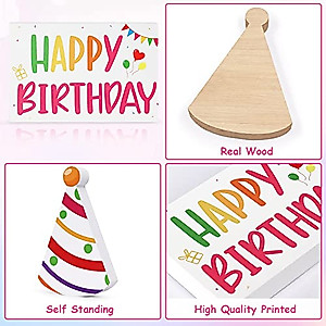 Huray Rayho Birthday Tiered Tray Decor Celebration Wooden Sign Colorful Birthday Party Supplies Make Wish Freestanding Cake Hat Block Bundle Bookshelf Happy Bday Table Decorations Gift for Her