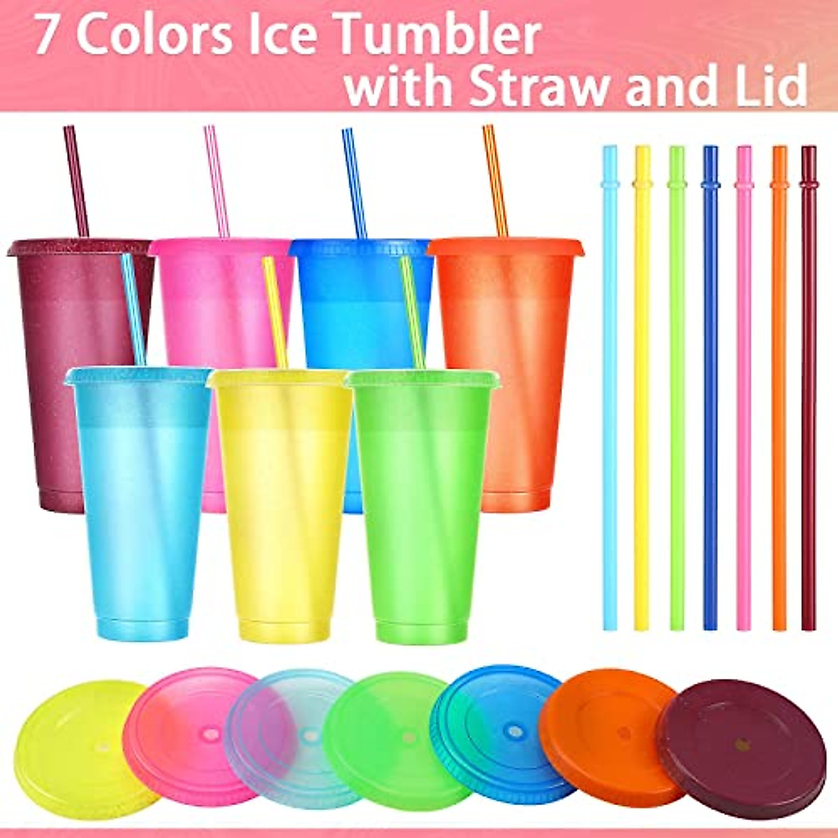 Honeydak Tumbler with Straw and Lid Bulk Water Bottle Iced Coffee Travel Mug Reusable Plastic Cups for Parties Birthdays 24-27 oz(Cute Colors,15 Pack)