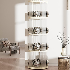 Andazododc Bookcases 4 Tier Plastic Bookshelf, 53.35 x 15.95 in, White Tall Bookcase Shelf for CDs/Movies/Books, Storage Organizer for Bedroom/Living Room/Home Office (4 Layers/Circular/Rotating)