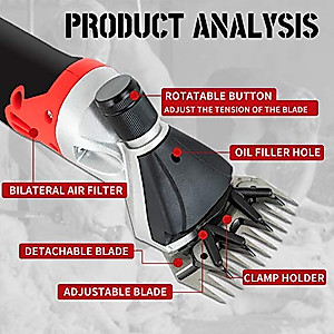 SUNCOO 500W Sheep Shears Portable Electric Clippers Heavy Duty Professional Grooming Shearing Trimmer 110V for Goat Llama Horse and Other Farm Livestock Furry Pet with Carrying Case (Red)