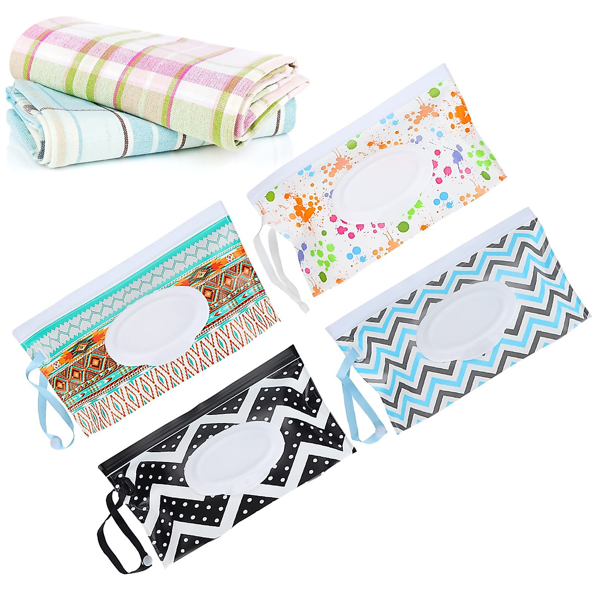 Portable Wet Wipe Pouch, Lanyard Suitable Size Refillable Wet Wipe Holder for Kitchens for Bathrooms for Baby Rooms