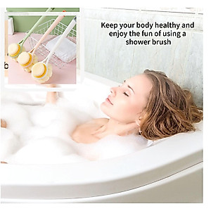 Back Scrubber for Shower, Body Scrubber with Soft Bristles and Loofah, Dual-Sided Long Handle Bath Brush Skin Exfoliator Wet or Dry Body Brush, for Men Women, Anti Slip Handle, Shower Back Washer