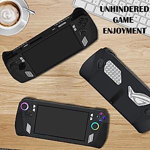 Aiaabq Silicone Case for ASUS Rog Ally 2023 Gaming Handheld Protective Cover with Foldable Stand Non-Slip & Shockproof for Rog Ally 7" Game Handheld Accessorie (Black)