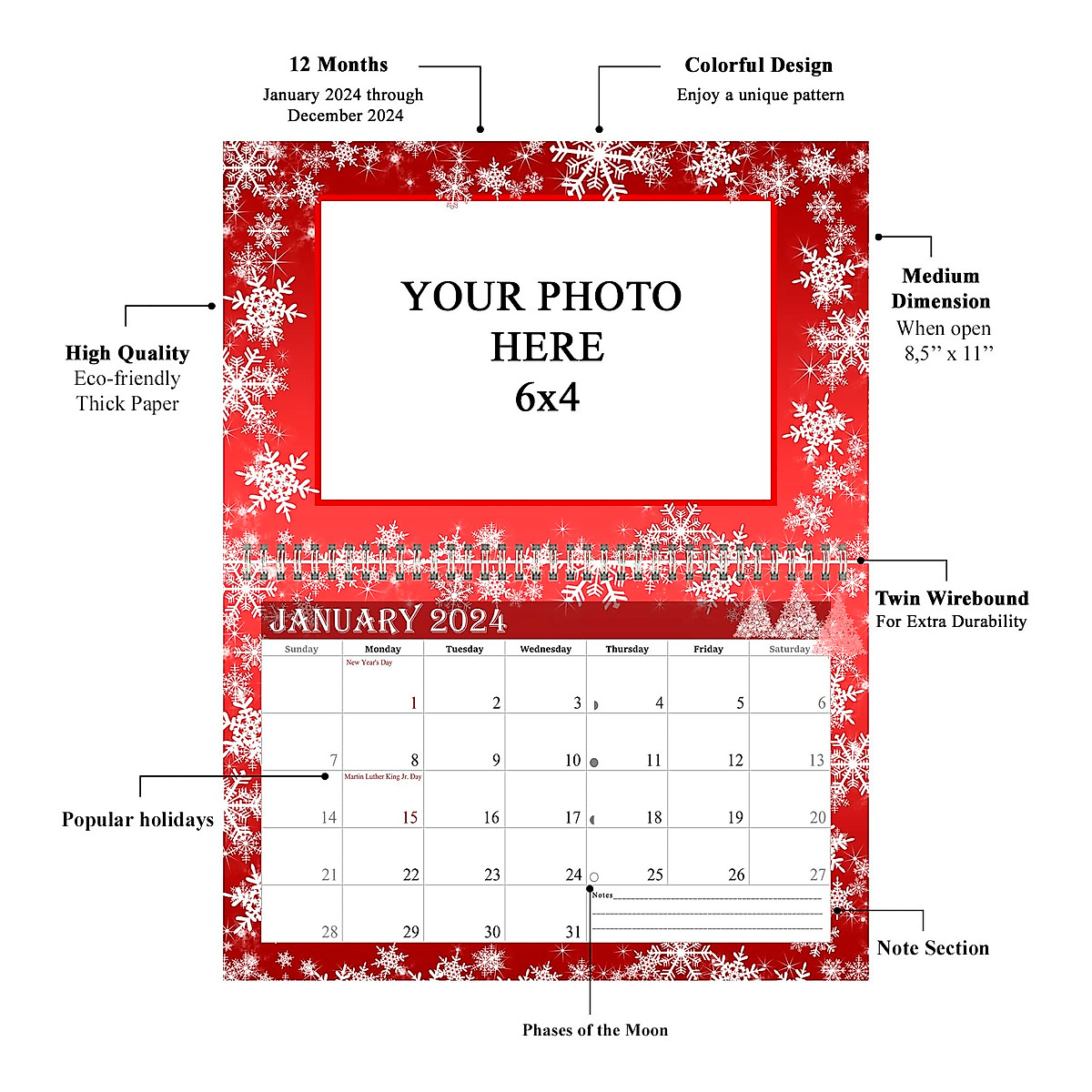 2025 Photo Frame Wall Spiral-bound Calendar (Add Your Own Photos) - 12 Months Desktop/Wall Calendar/Planner - (Edition #08)