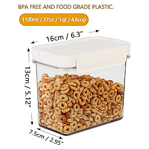 Besmal Cereal Storage Container with Airtight Lid Pour Spout Measuring Cup Plastic Air Tight Small Container for Dry Food, Pet Food Clear Rice dispenser 1.1L/37.2oz 1Qt