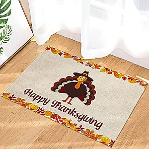 Zadaling Happy Thanksgiving Day Doormat Rug Turkey Fall Maple Leaves Orange Entry Way Mats for Inside/Front Door/Living Room/Bathtub/Kitchen 18x30 inch Bathroom Non Slip Door Mat