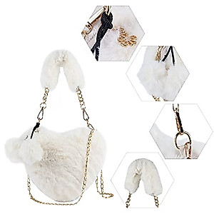SUKUTU Faux Fur Purse Women's Heart Shaped Evening Handbags Small Cute Phone Crossbody Bag Clutches for Girls