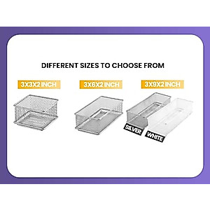 YBM HOME Silver Mesh Drawer Cabinet and or Shelf Organizer Bins, School Supply Holder Office Desktop Organizer Basket (2, 3x15x2 Inch)
