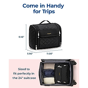 BAGSMART Makeup Bag for Women with Hanging Hook - Portable Cosmetic Case, Large Capacity Door Room Essentials Travel Organizer for Full Sized Cosmetics and Toiletries, Black