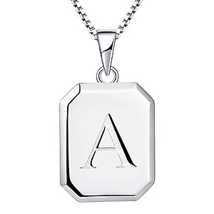 YL Initial Necklace 925 Sterling Silver Square Letter Pendant A Alphabet Necklace for Women