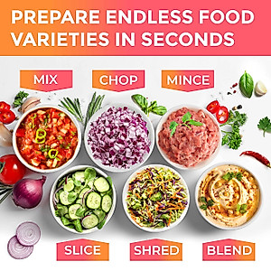 Mueller Ultra Prep Food Processor Chopper for Dicing, Slicing, Shredding, Mincing, and Pureeing, Food Chopper for Vegetables, Meat, Grains, Nuts, 8 Cup, Silver