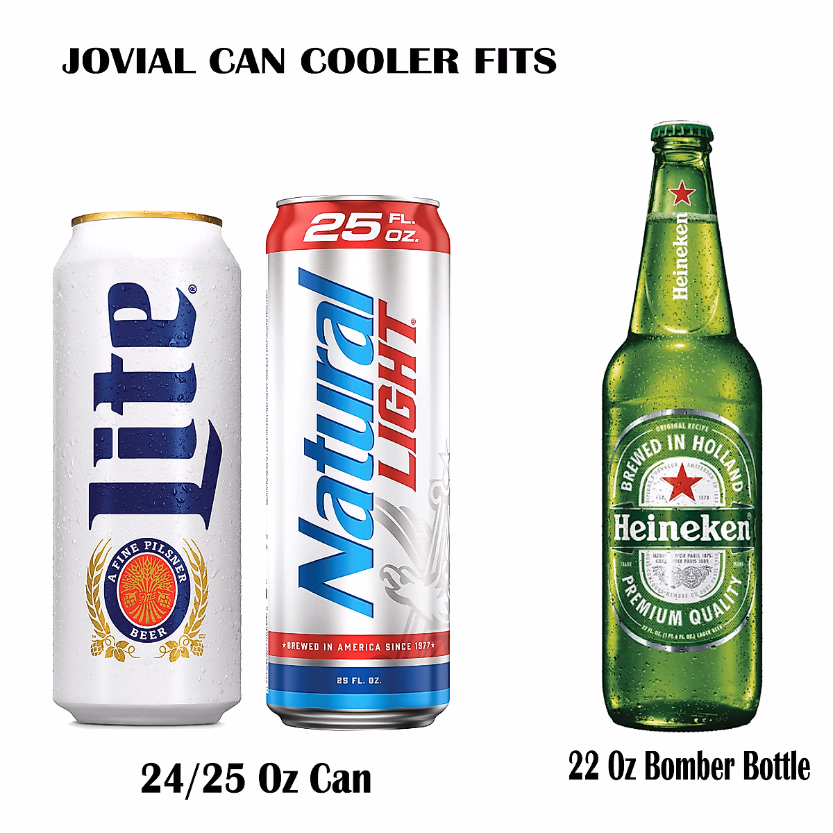 JOVIAL 2 in 1 Stainless Steel Can Cooler Insulated for all 24&25 Oz Cans, Beer Can Cooler,seltzer can coozie, Can insulator,and Work As A Iced Coffee Cup With Lid and Straw (Black)