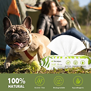 Qarroxi Pet Supplies Plant-Base Grooming Wipes for Ears,Face,Paws,Butt,Body and Eye-Multipurpose Hypoallergenic Dog Wipes 100 Count