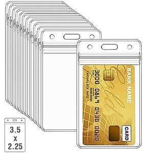 10 Pcs Clear Plastic Heavy Duty Vertical Name Badge ID Card Holders with Waterproof Resealable Zip, Plastic Name Tag Holder