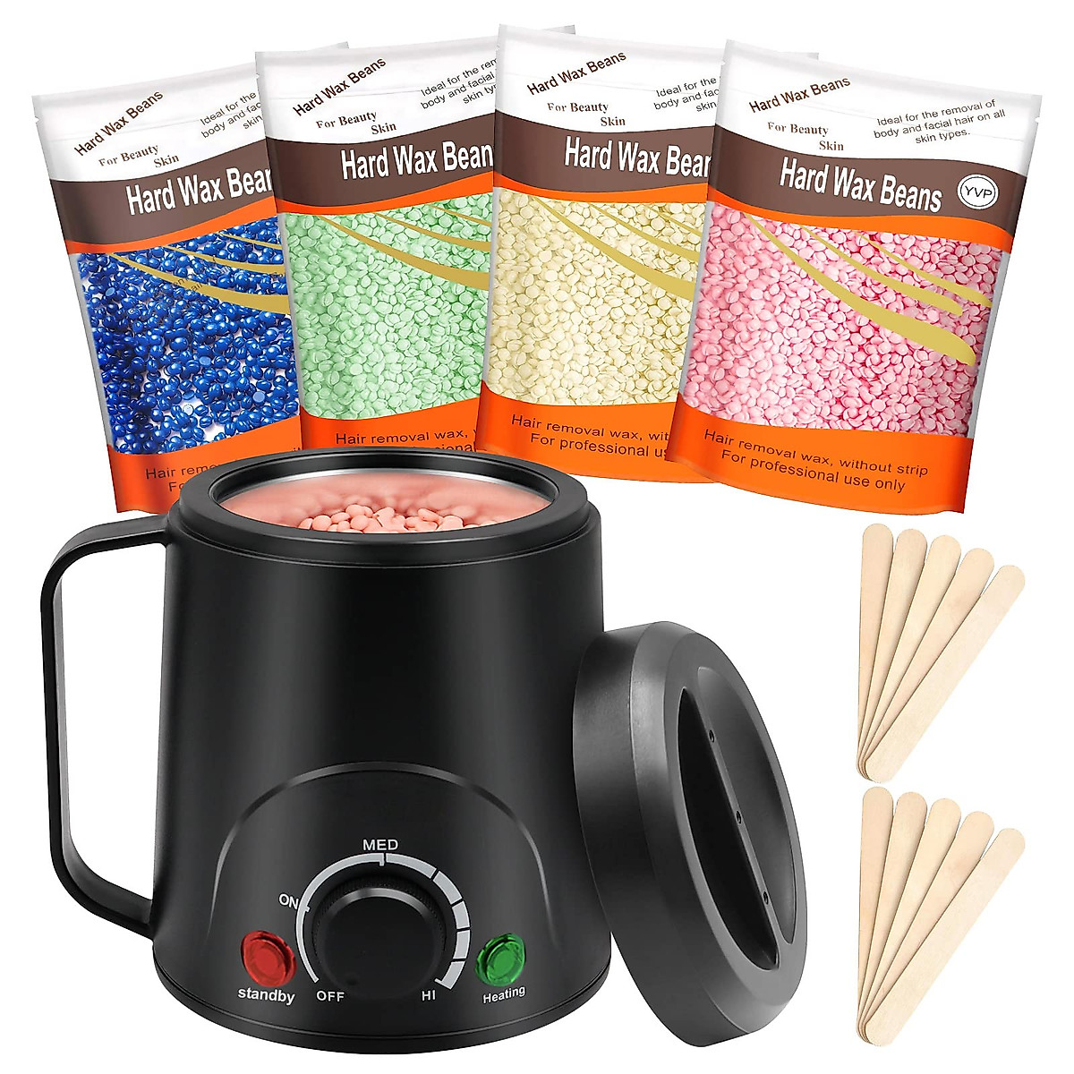 Pinkiou Waxing Kit Wax Warmer for Hair Removal, Portable Wax Machine with Hard Wax Beans for Coarse Hair Bikini Eyebrow Armpit Brazilian