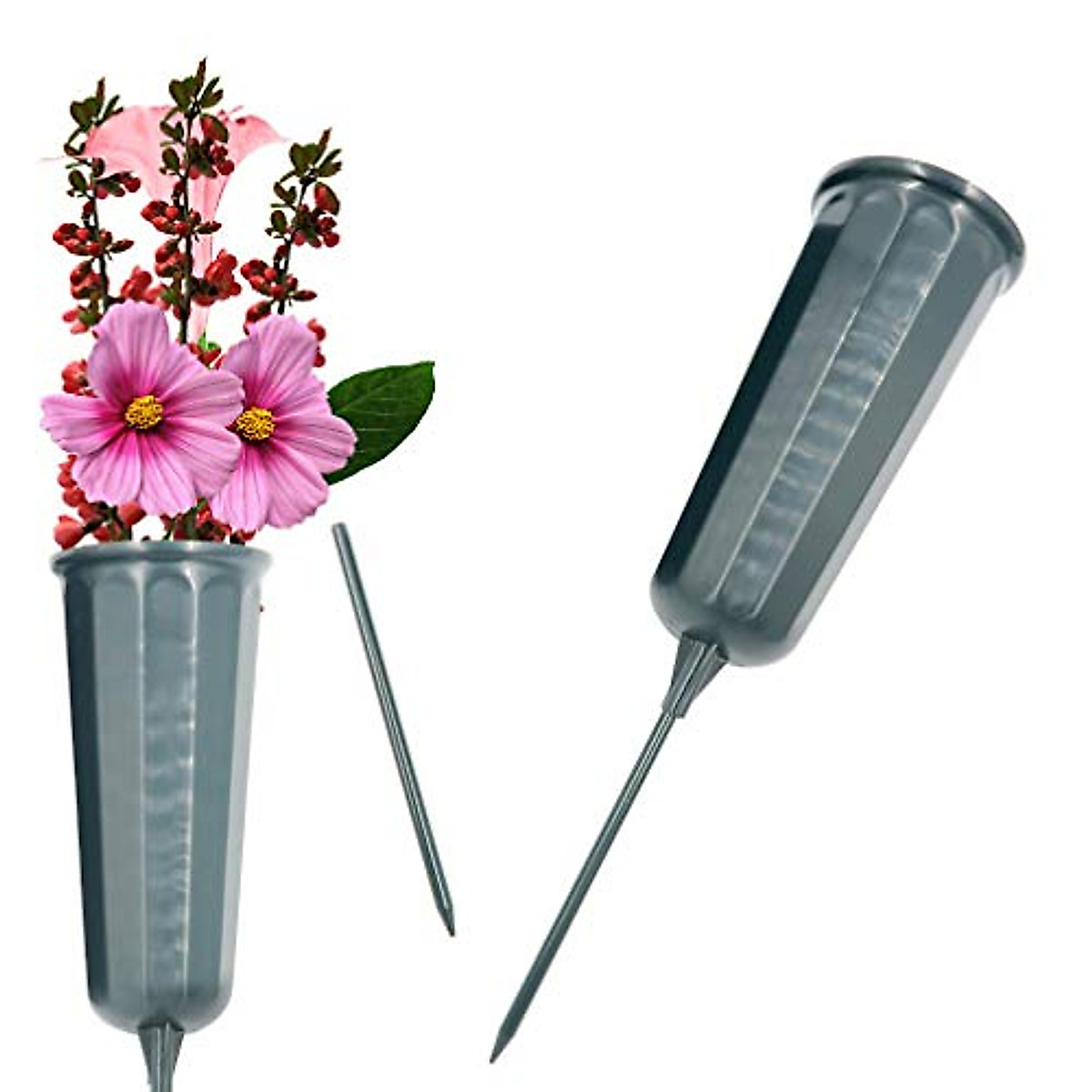 2 Pack - Evelots New Cemetery Cone Vases-Sturdy Steel Stakes-Graveside Memorial
