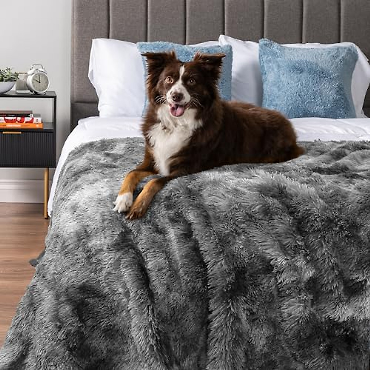 PetAmi Waterproof Dog Blanket for Small Medium Dogs, Calming Fleece Cat Blanket, Couch Protector Washable Sherpa Faux Fur Pet Throw for Puppy, Soft Reversible 29x40 Tie-Dye Gray