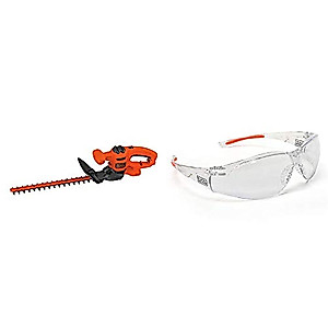 BLACK+DECKER Hedge Trimmer with Safety Eyewear, Lightweight, Clear Lens (BEHT100 & BD250-1C)