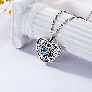 Shusukue Lotus Locket Necklace That Holds Pictures Personalized Birthstone Heart Locket Necklace Boho Flower Pendant Necklace 925 Sterling Silver Mother’s Day Jewelry Gift for Women