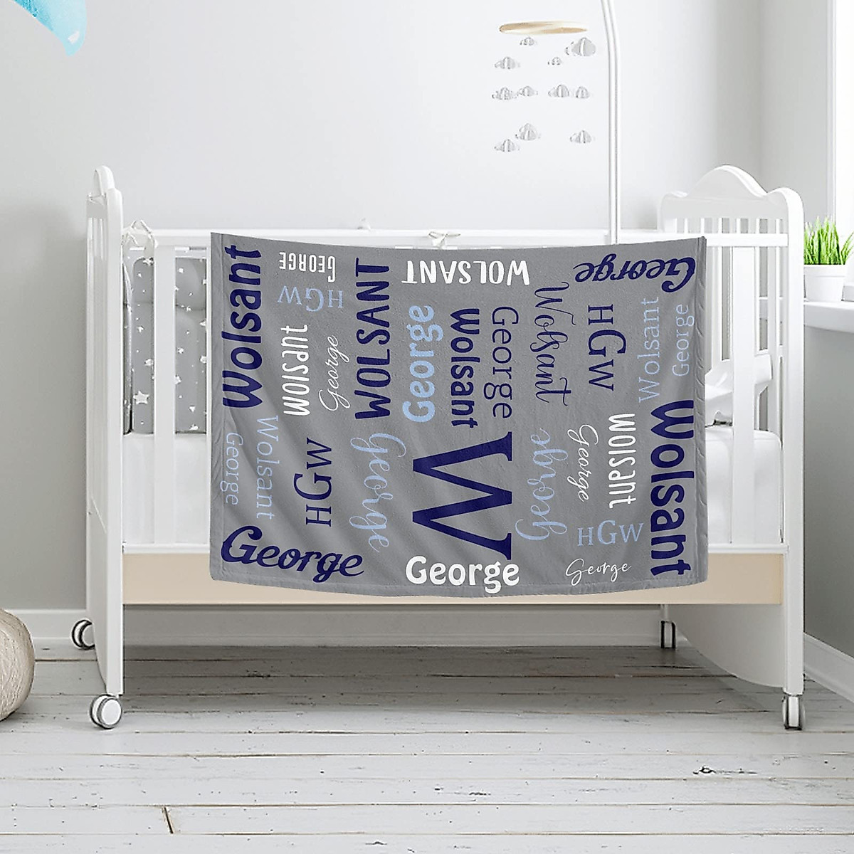 Eyesoul Personalized Baby Boys/Girls Blanket,Sublimation Name Blanket,Monogrammed Kids Blanket,Super Soft Blanket Gifts for Christmas/Birthday.Grey-50x60