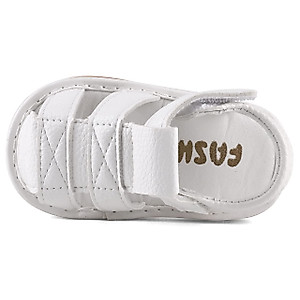 Boys Girls Summer Squeaky Sandals Closed-Toe Anti-Slip Premium Rubber Sole Toddler First Walkers Shoes White (Foot Length 10.5cm/4.13in) 1302-WT15